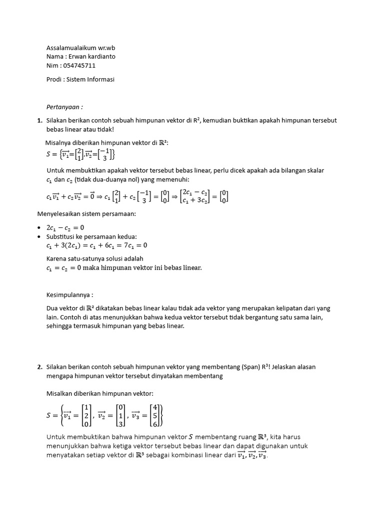 Diskusi 6 Matriks Aljabar Linear Elementer I | PDF