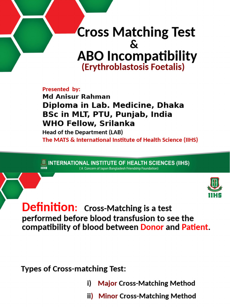 Cross Matching Test & ABO Incompatibility | PDF