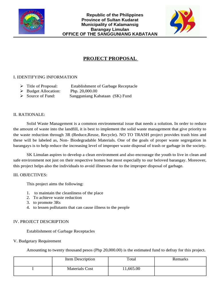 Garbage Receptacle Project Proposal | PDF | Municipal Solid Waste ...