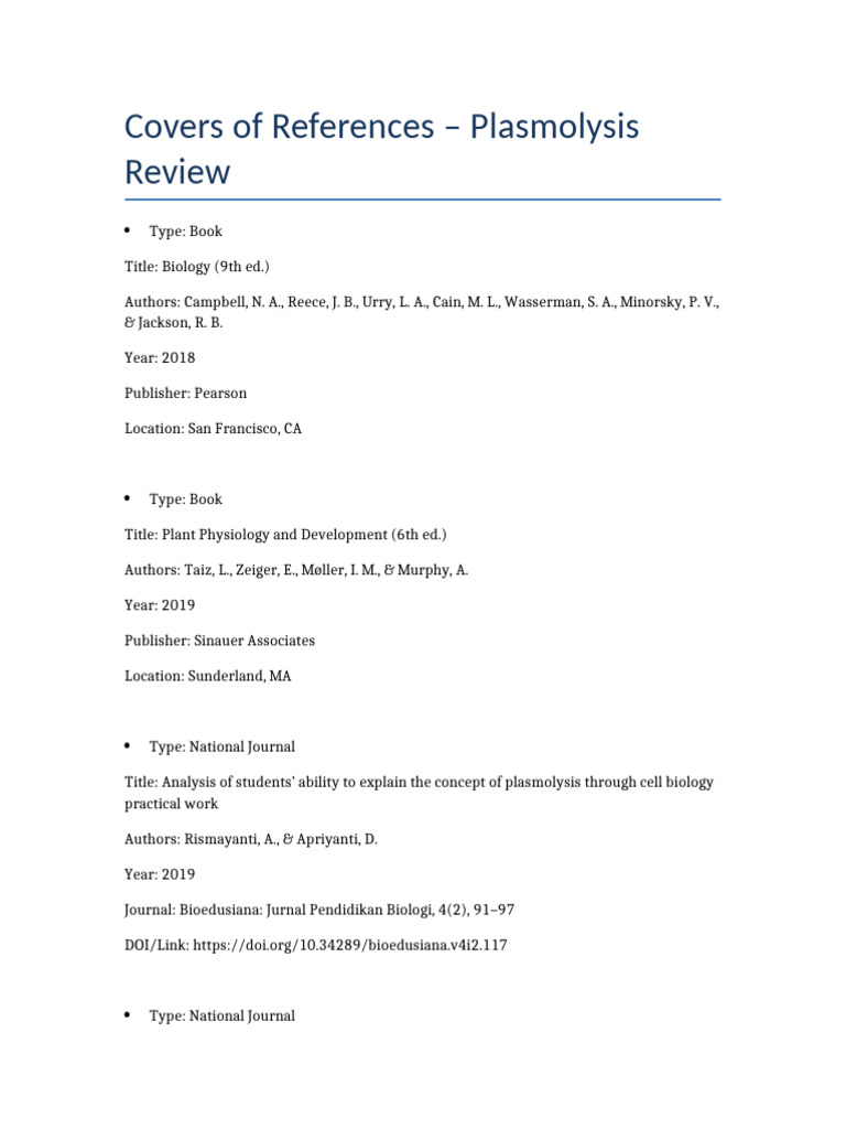 Plasmolysis Reference Covers | PDF