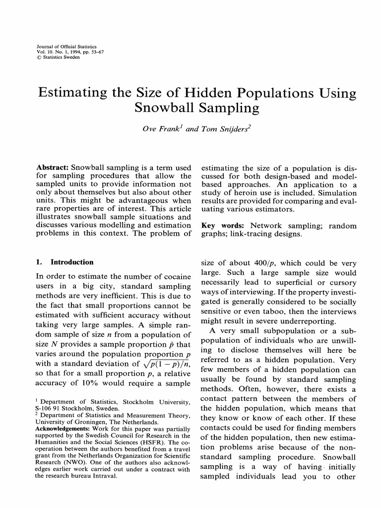 Frank and Snijders - Estimating The Size of Hidden Populations Using ...