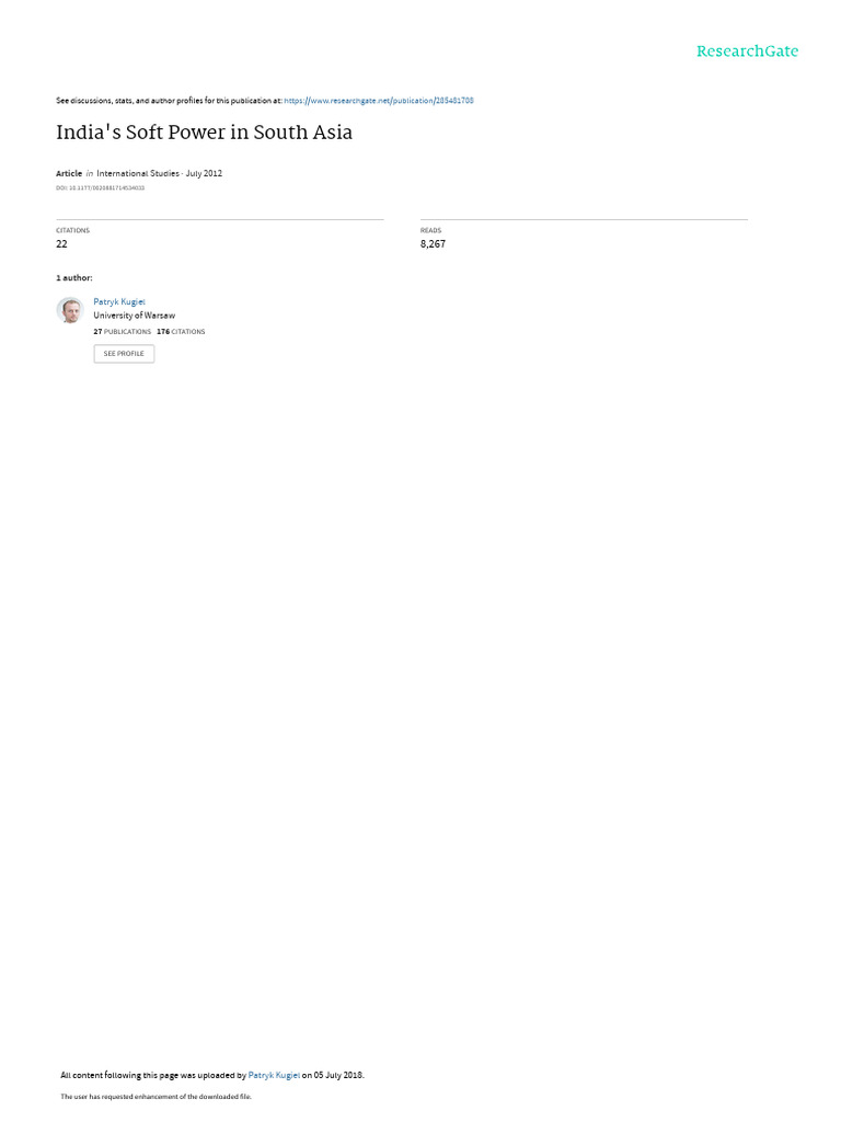 ISQ IndiaSoftPowerinSouthAsia Kugiel | PDF | Soft Power | South Asia