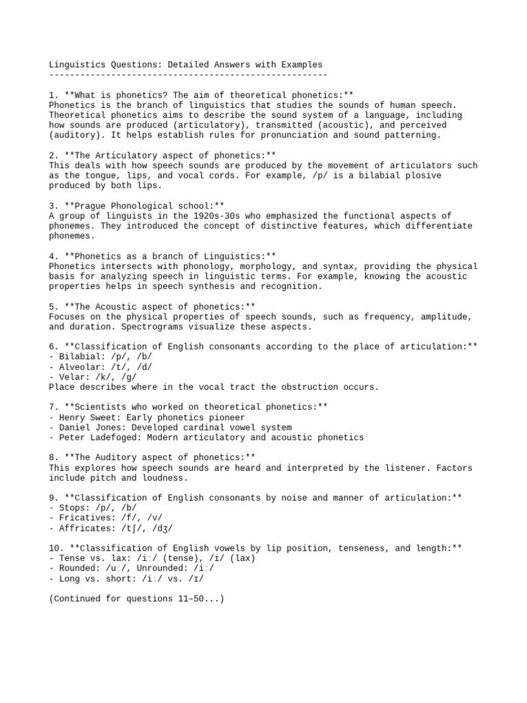 Linguistics Questions Answers 1 50 | PDF