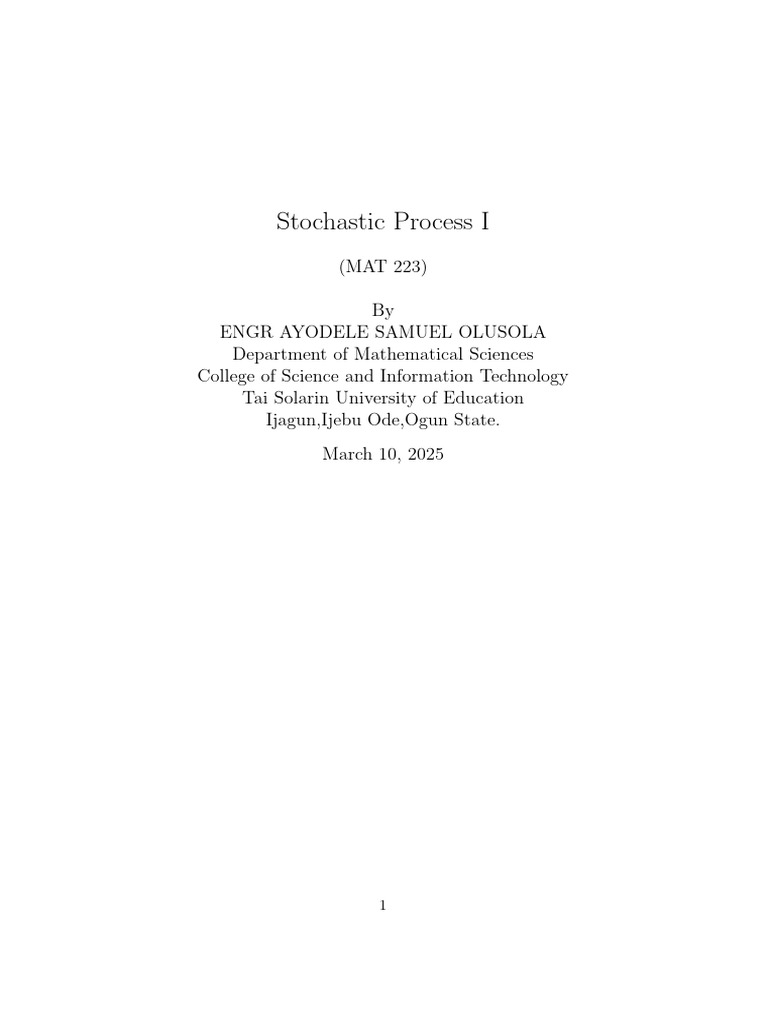 Stochastic Processes I - Copy | PDF | Markov Chain | Poisson Distribution
