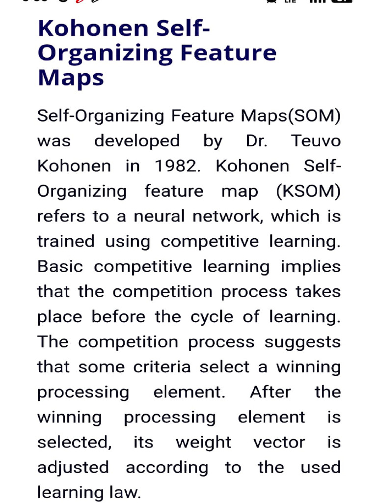 Kohenon Self Organizing Map | PDF