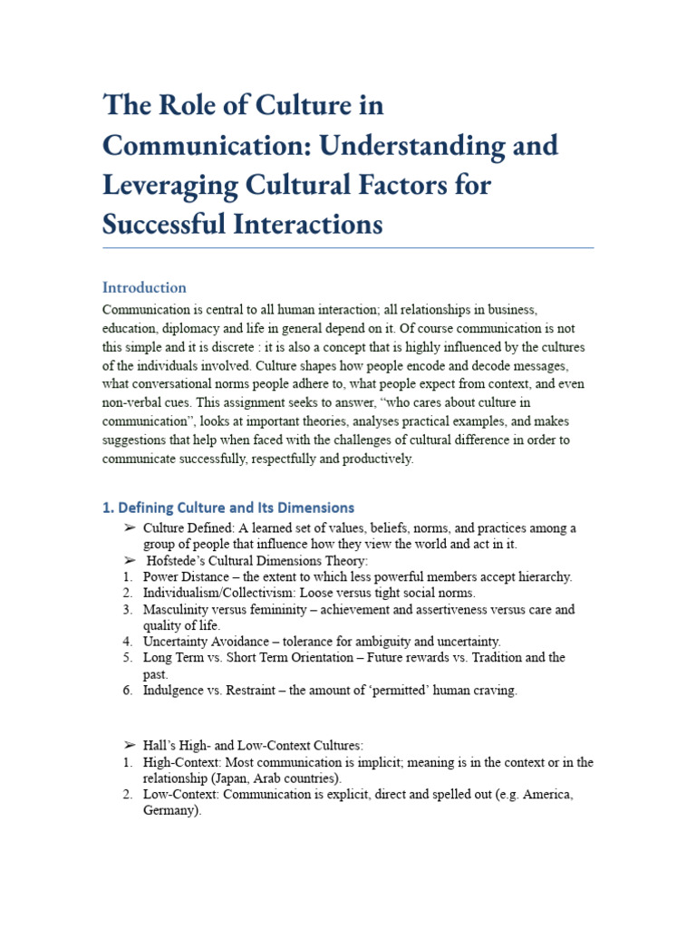 Culture's Impact on Communication | PDF | Communication | Nonverbal ...