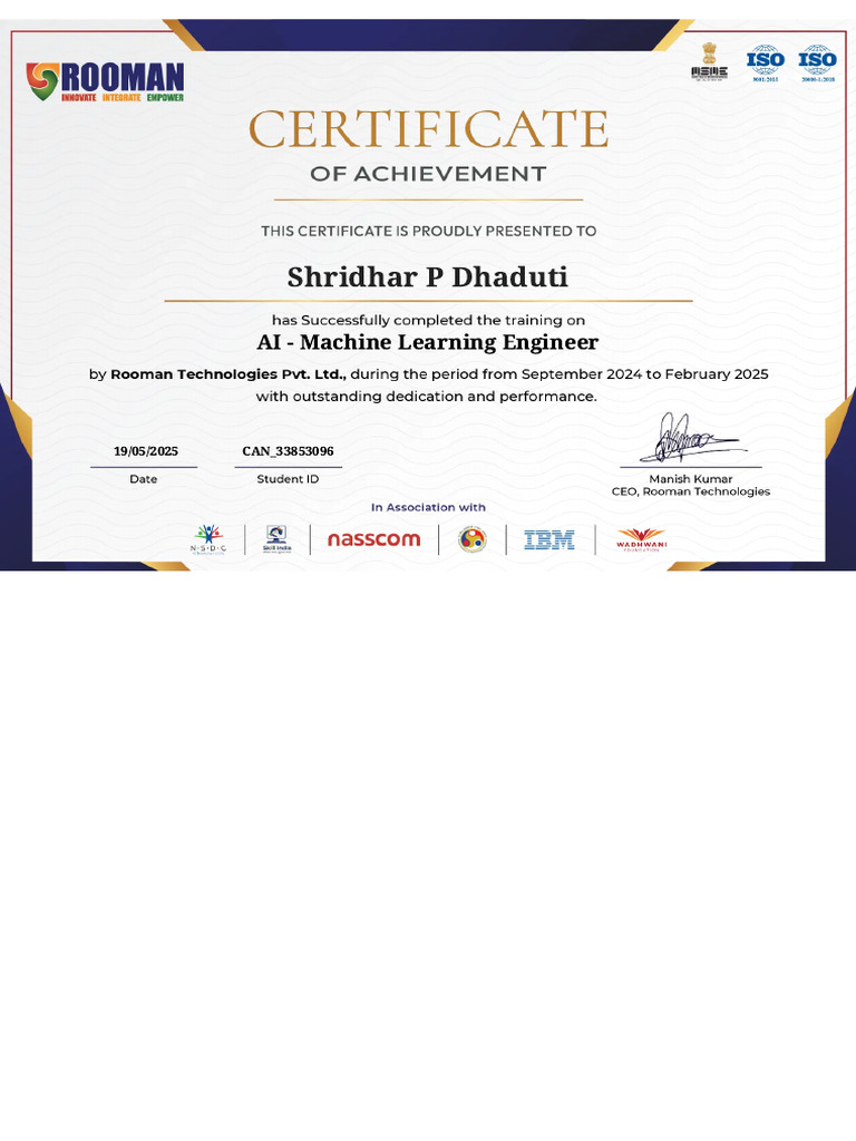 Rooman Certificate 1 | PDF