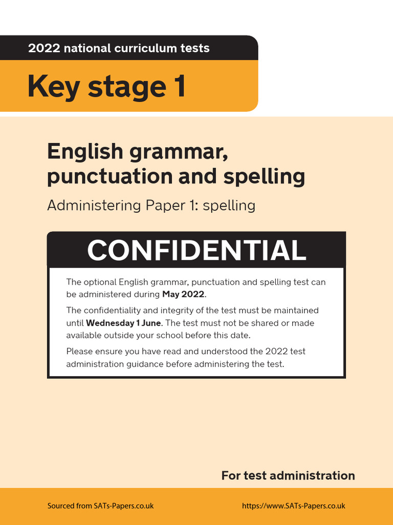 ks1 English 2022 Grammar Punctuation Spelling Paper 1 Spelling Teachers ...