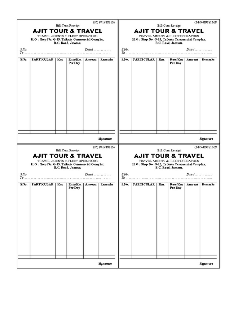 Ajit Tour and Travel Receipt | PDF