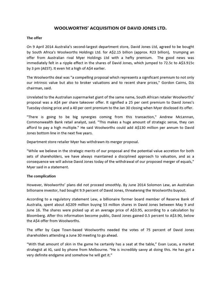 Woolworths David Jones Case Study | PDF | Income Statement | Expense