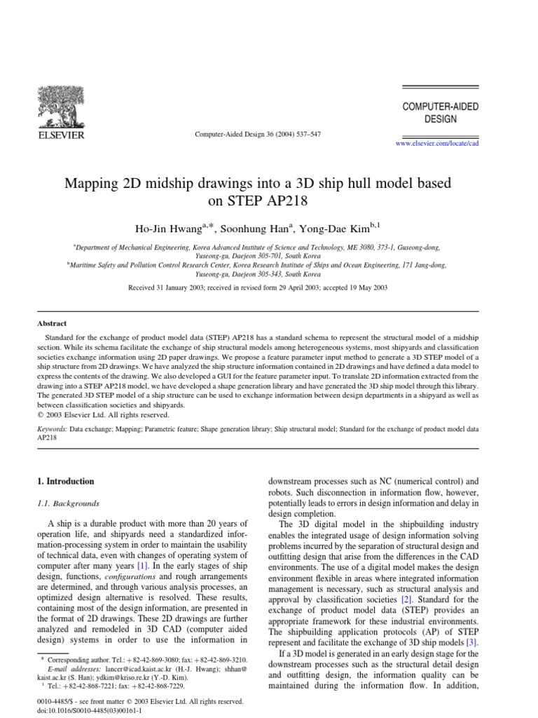 Mapping 2D Midship Drawings Into A 3D Ship Hull Model Based On STEP ...