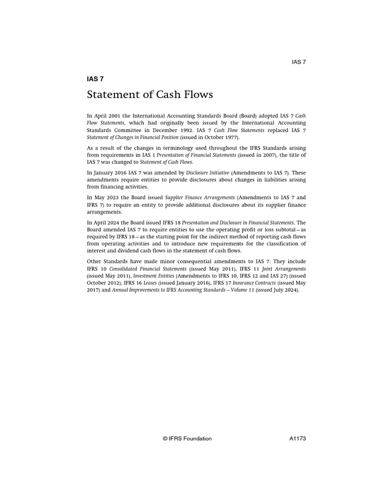 IAS 7 Statement of Cash Flows Overview | PDF | International Financial ...