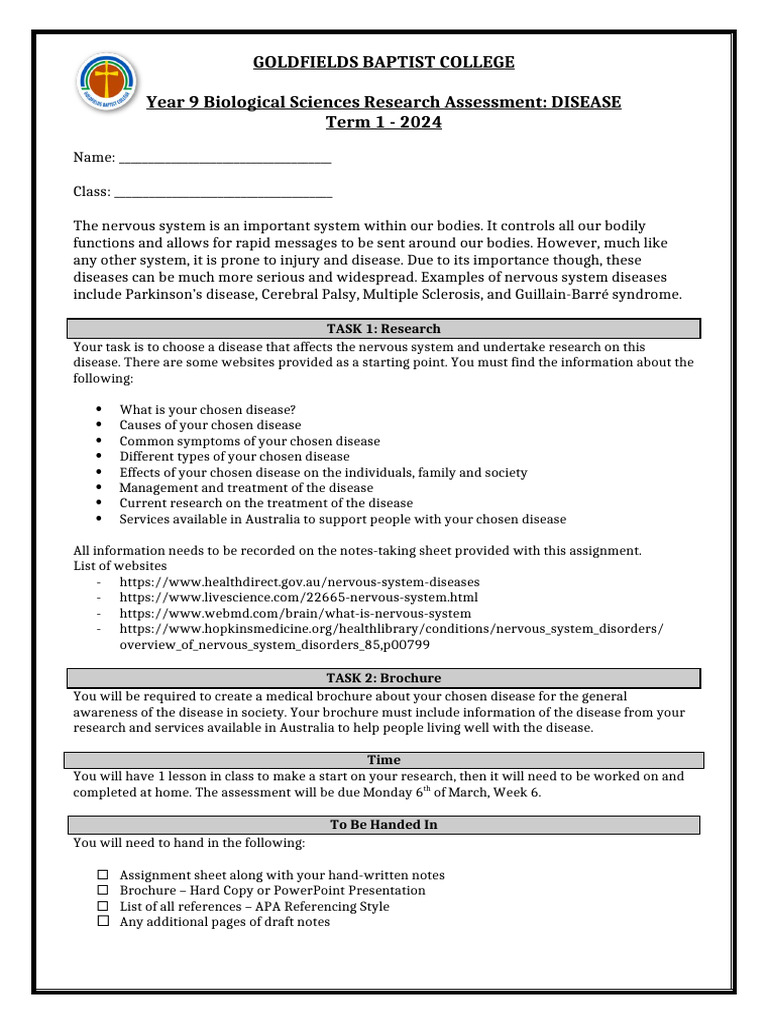 Y9 Biological Sciences Research Assessment Disease T1 2024 | PDF ...