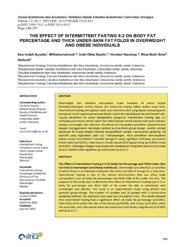 View of The Effect of Intermittent Fasting 5 - 2 On Body Fat Percentage ...