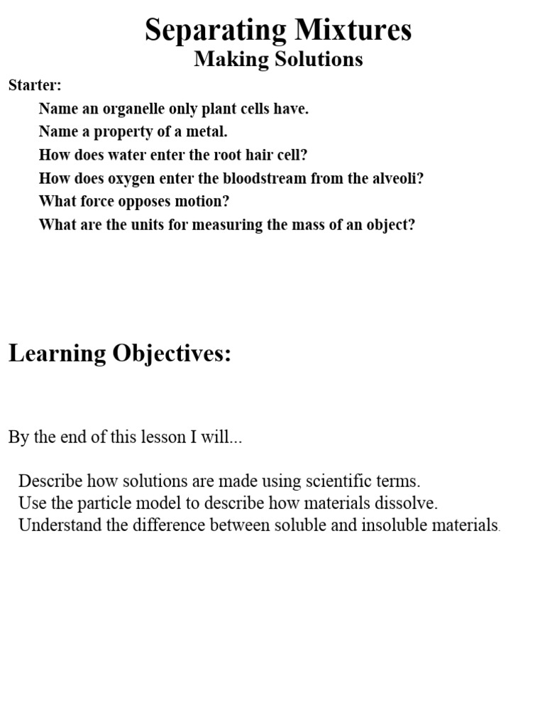 Separating Mixtures All Lessons | PDF | Distillation | Solubility