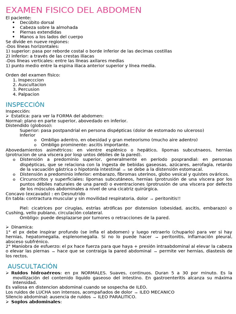 Examen Físico del Abdomen: Guía Completa | PDF | Estómago | Páncreas