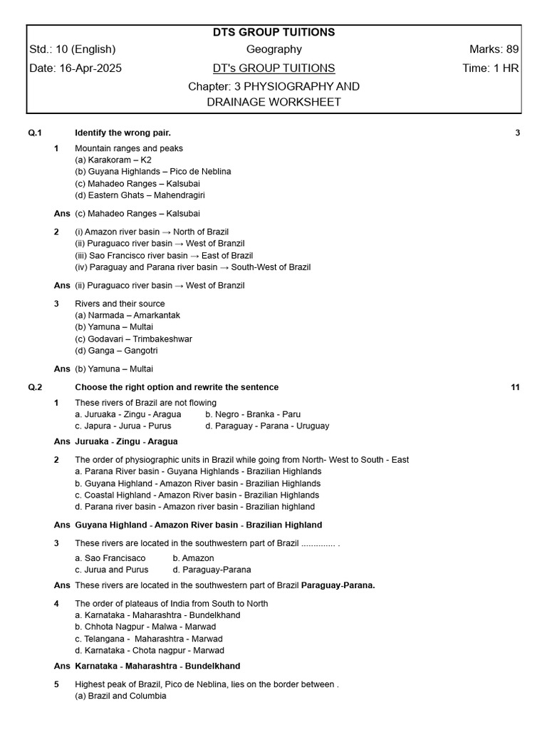 Physiography and Drainage Overview | PDF | Plateau | Himalayas