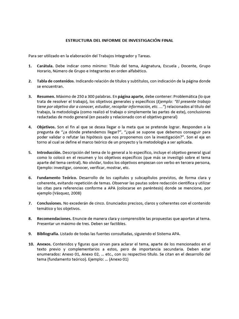 Estructura Informe - Proyecto Final | PDF