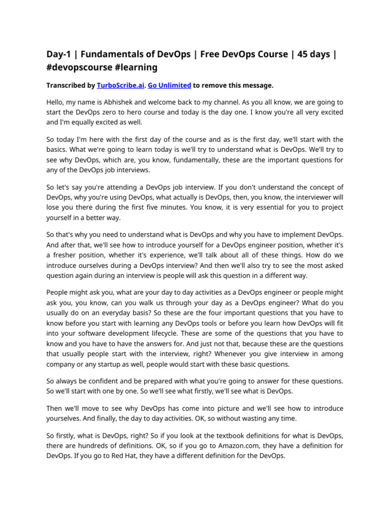 Day-1 - Fundamentals of DevOps - Free DevOps Course - 45 Days - #Devopscourse #Learning | PDF ...