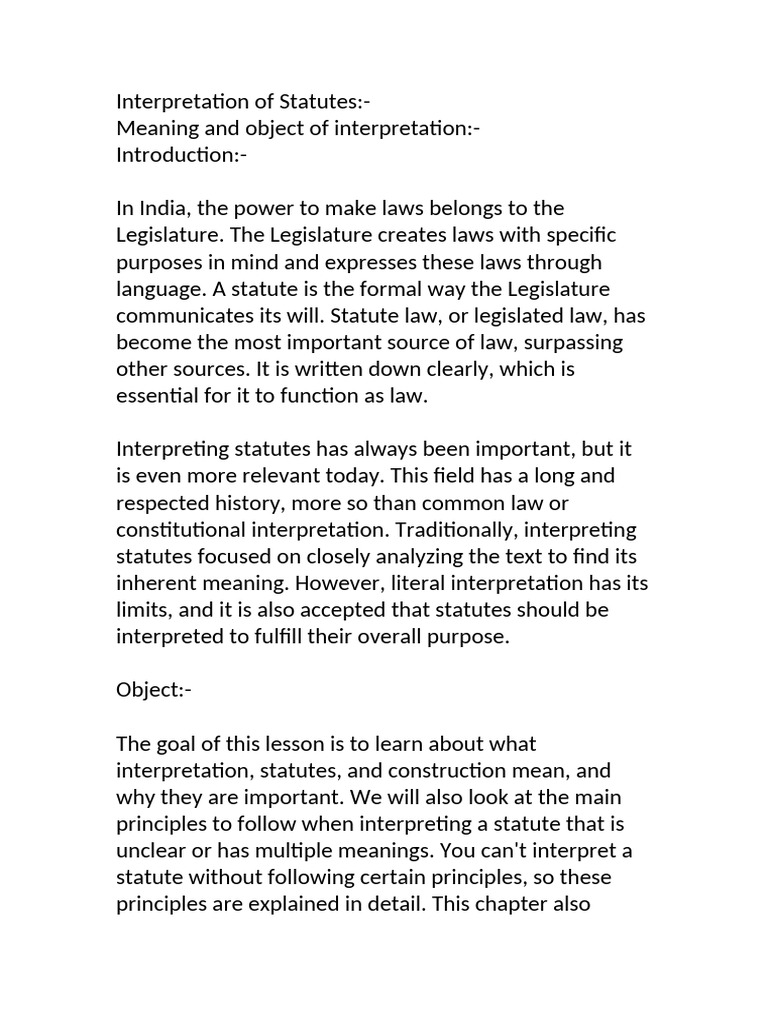 Interpretation of Statutes | PDF | Semantics | Statutory Interpretation