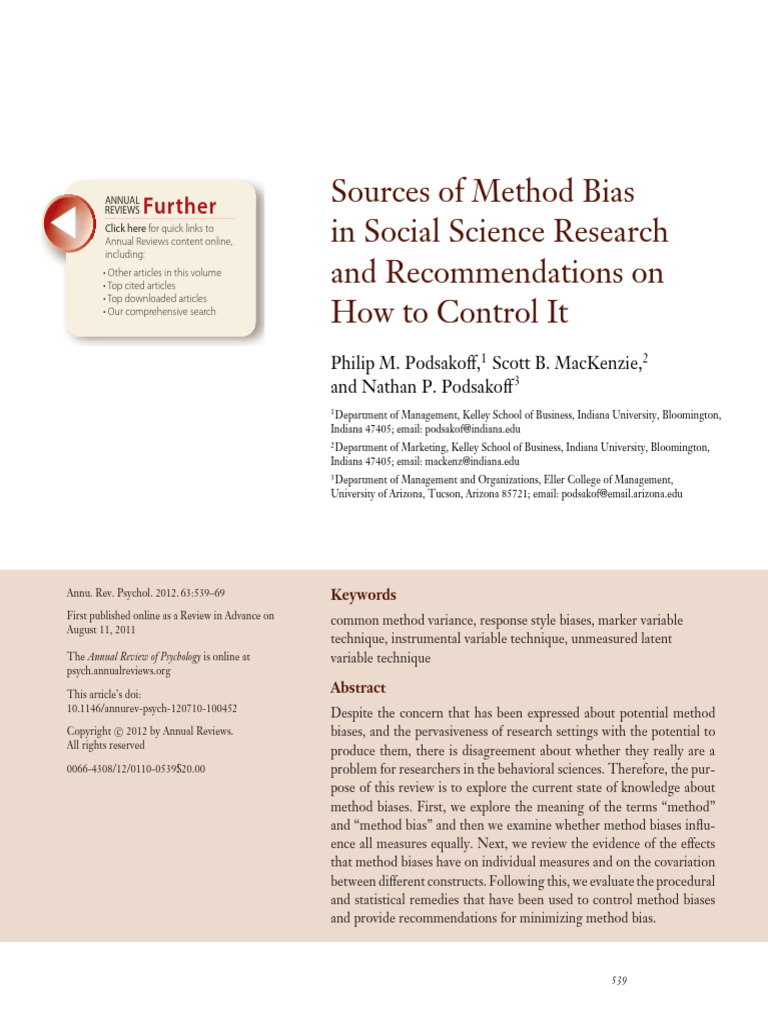 Sources of Method Bias | PDF | Dependent And Independent Variables | Validity (Statistics)