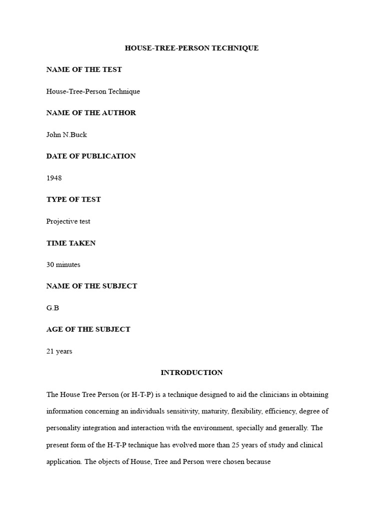 House Tree Person | PDF | Thought | Psychology