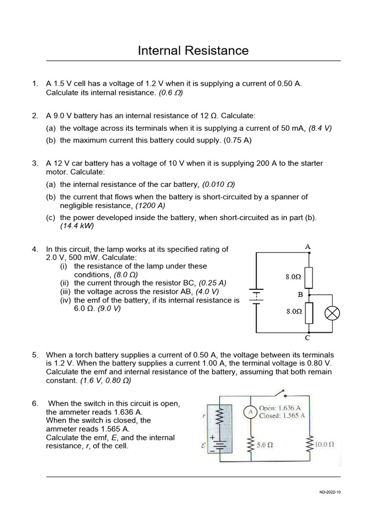 Internal Resistance of Batteries | PDF