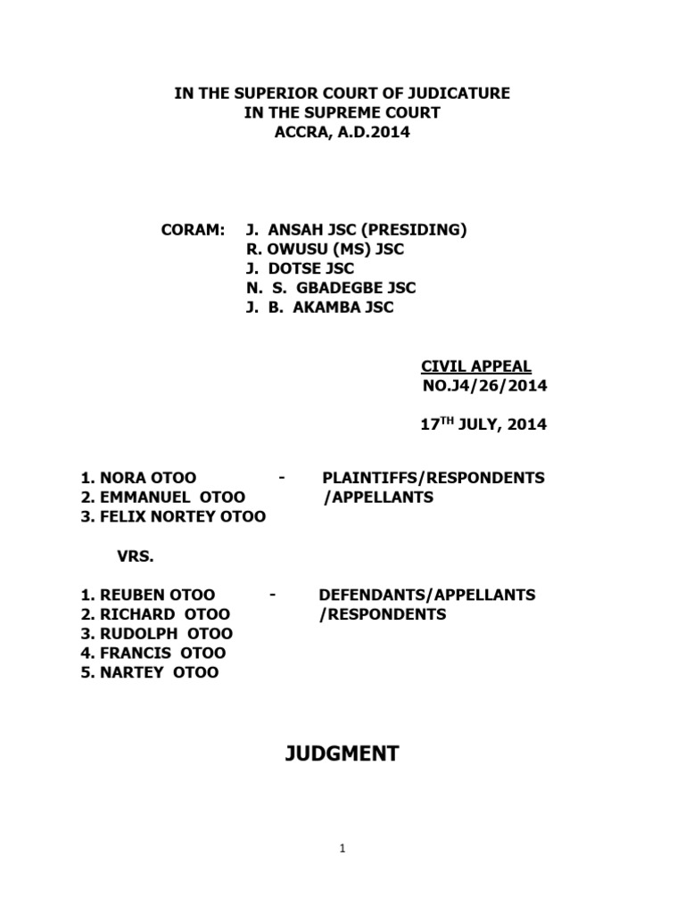 Nora Otoo Ors. Vrs. Ruben Otoo Ors | PDF | Will And Testament ...