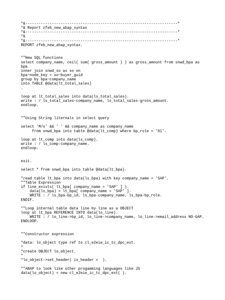 04 New ABAP Syntax Part 1 | PDF | Object Oriented Programming | Computer Science