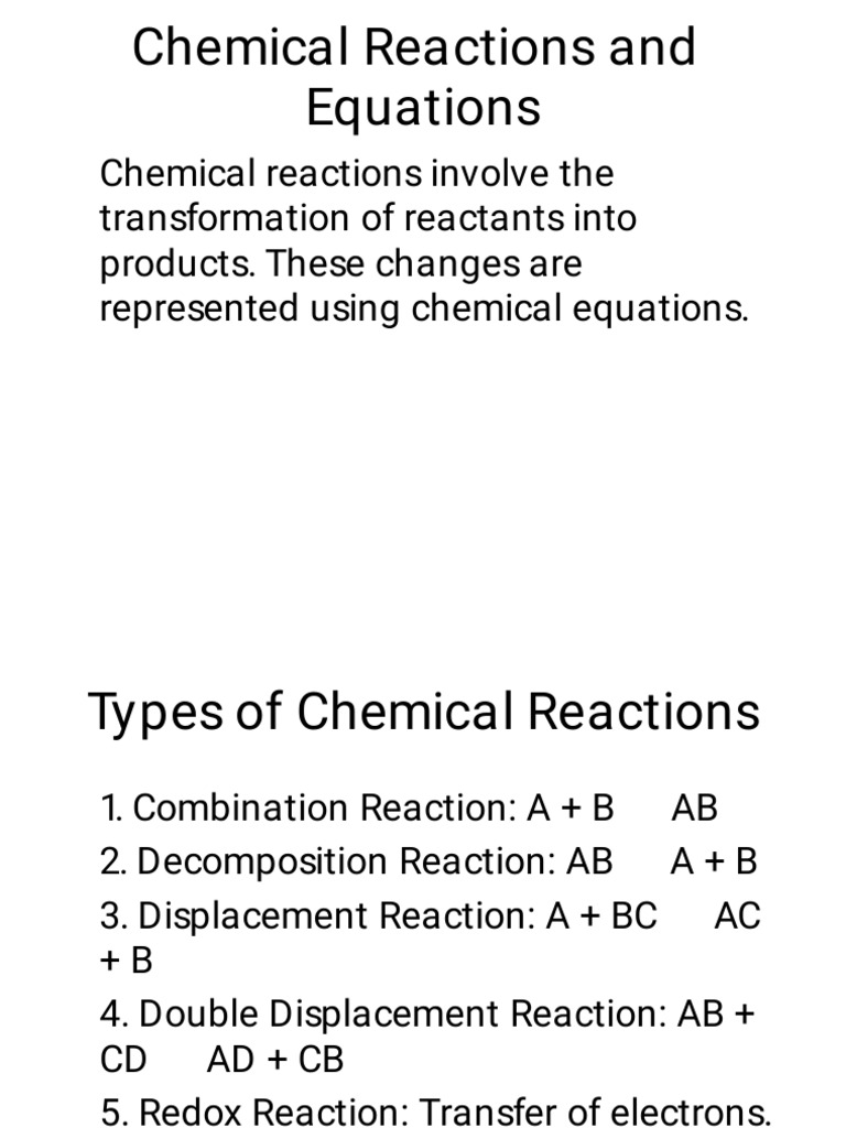 Chemical Reactions Equations Class10 5slides | PDF