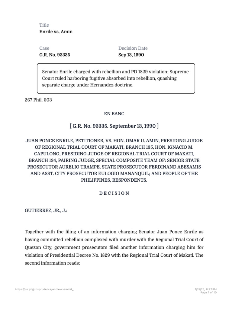 Enrile Rebellion Case Ruling Summary | PDF | Juan Ponce Enrile | Arrest