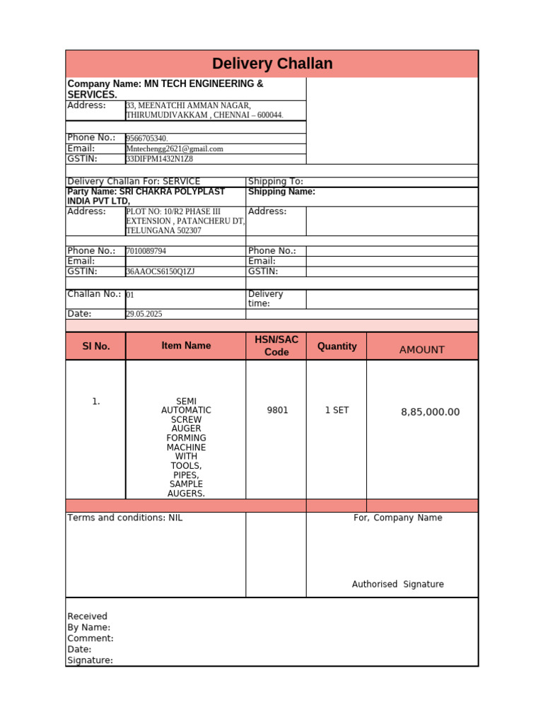 Delivery Challan Format Word 1 | PDF