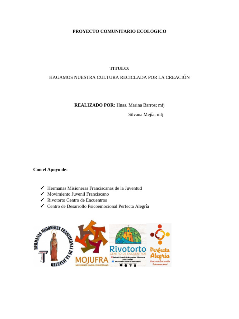 Proyecto Comunitario Ecológico - Reciclaje 2024 | PDF | Reciclaje ...