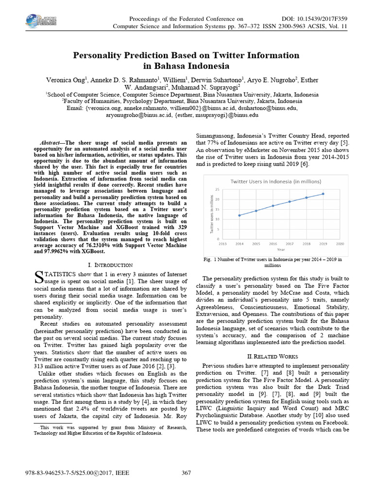 Personality Prediction Based On Twitter | PDF | Extraversion And Introversion | Psychology
