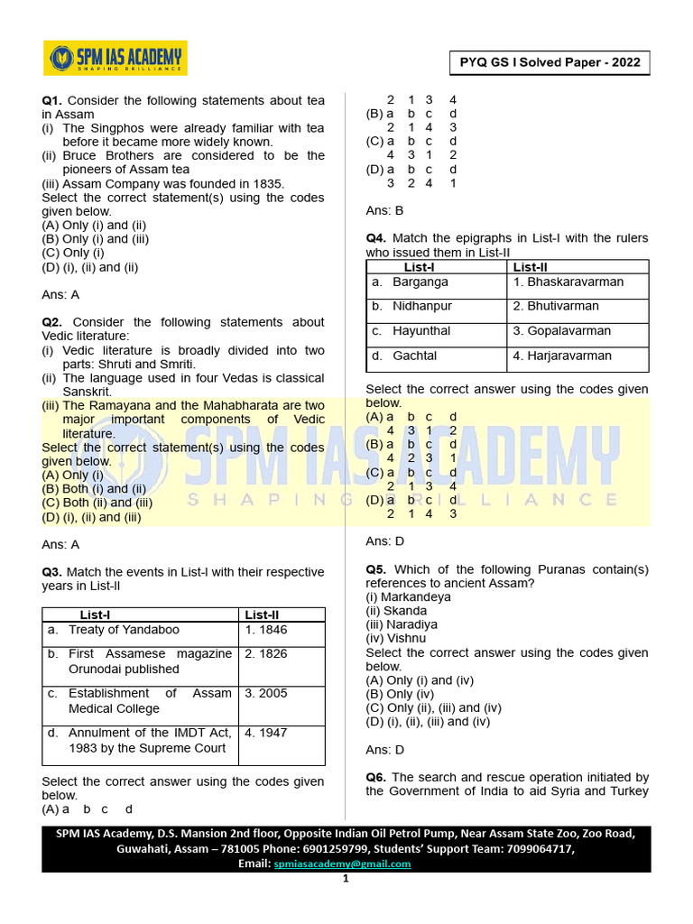 Anskey PYQ GS 1 Solved Paper 2022 | PDF | Vedas