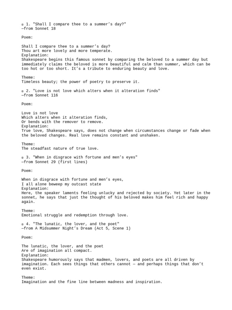 Shakespeare Sonnets Part1 | PDF