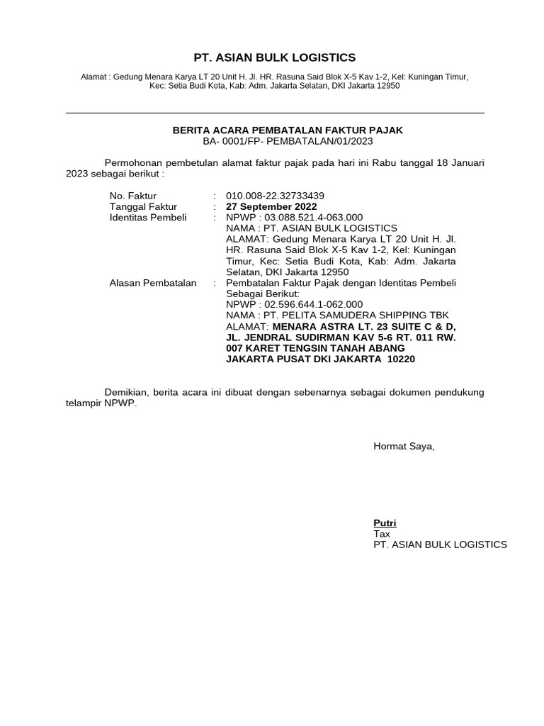 Form-Pembatalan Faktur Pajak | PDF