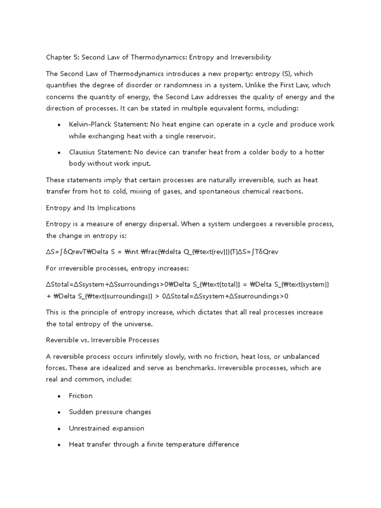 Thermodynamics Chp5 Second Law of Thermodynamics - Entropy and ...