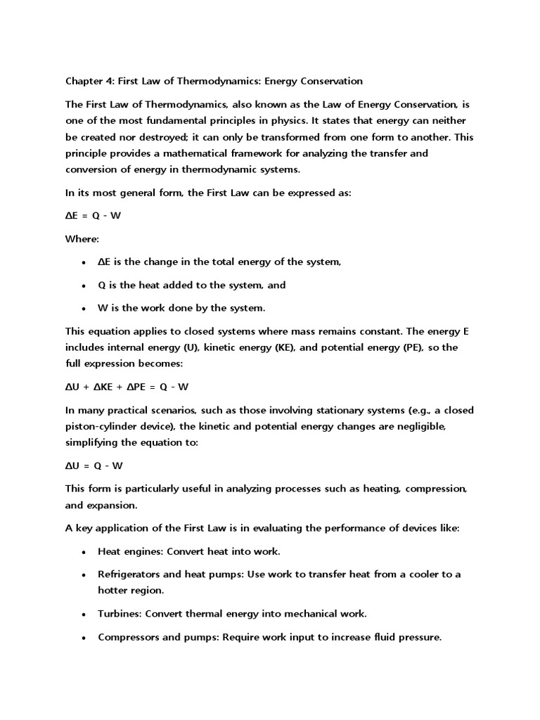 Thermodynamics Chp4 First Law of Thermodynamics - Energy Conservation | PDF
