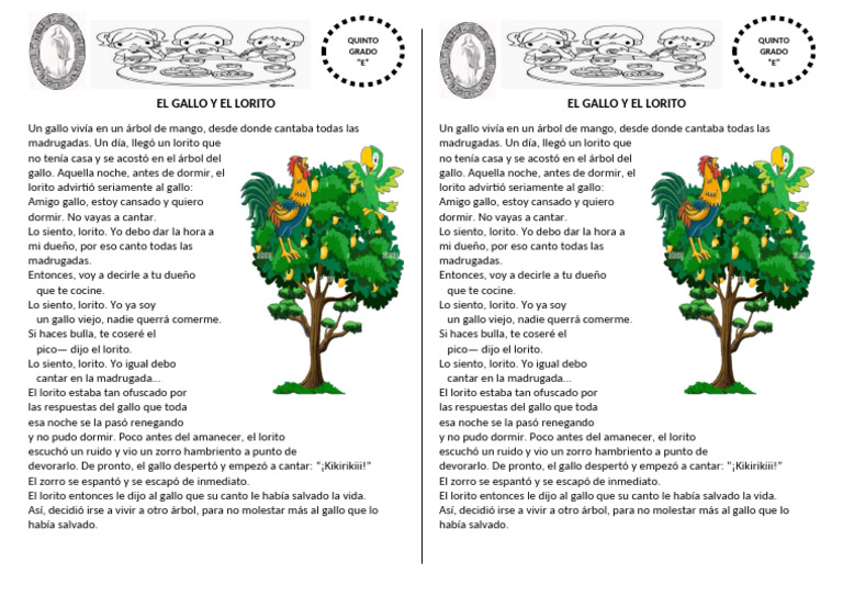Cuento: El gallo y el lorito | PDF