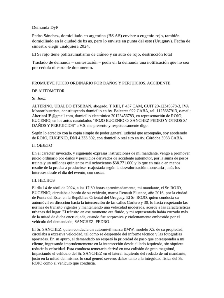 Demanda DyP | PDF | Daños y perjuicios | Demanda judicial