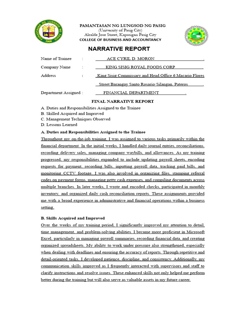Final Narrative Report-Ace | PDF | Communication | Accuracy And Precision