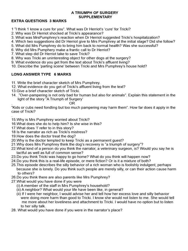A Triumph of Surgery Extra Questions | PDF