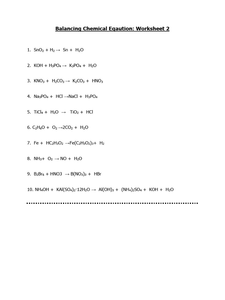 Balancing Worksheet 2 | PDF