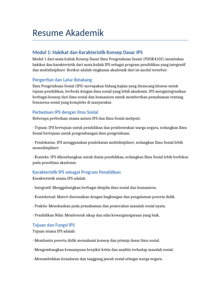 Resume Modul 1 Konsep Dasar IPS UT | PDF
