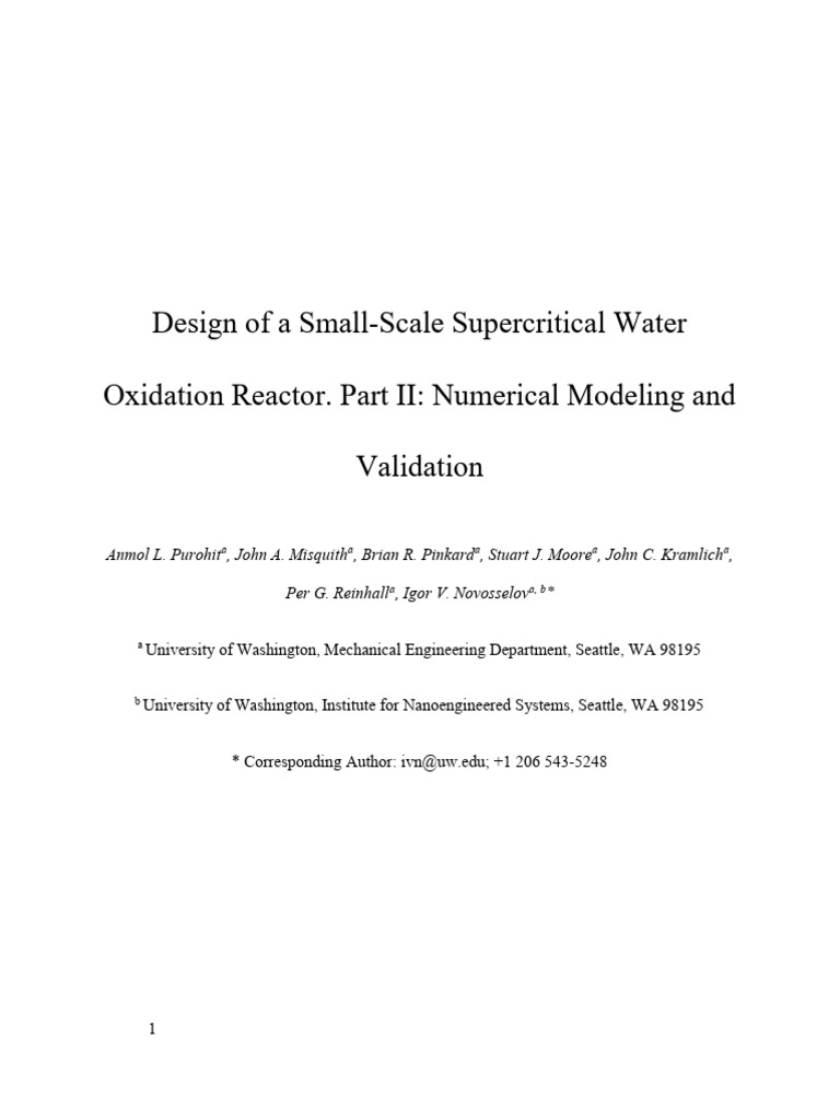 Design of A Small Scale Supercritical Water Oxidation Reactor Part II Numerical Modeling and ...