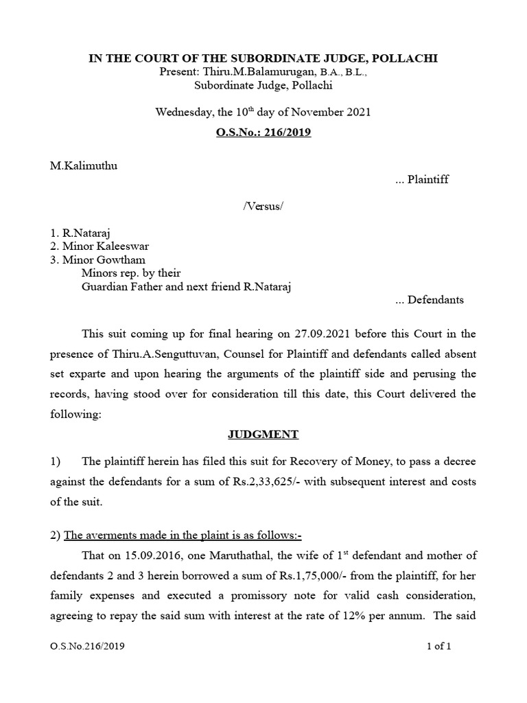 Court Judgment on Money Recovery Case | PDF | Lawsuit | Interest