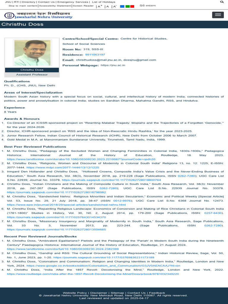 Christhu Doss Welcome To Jawaharlal Nehru University | PDF
