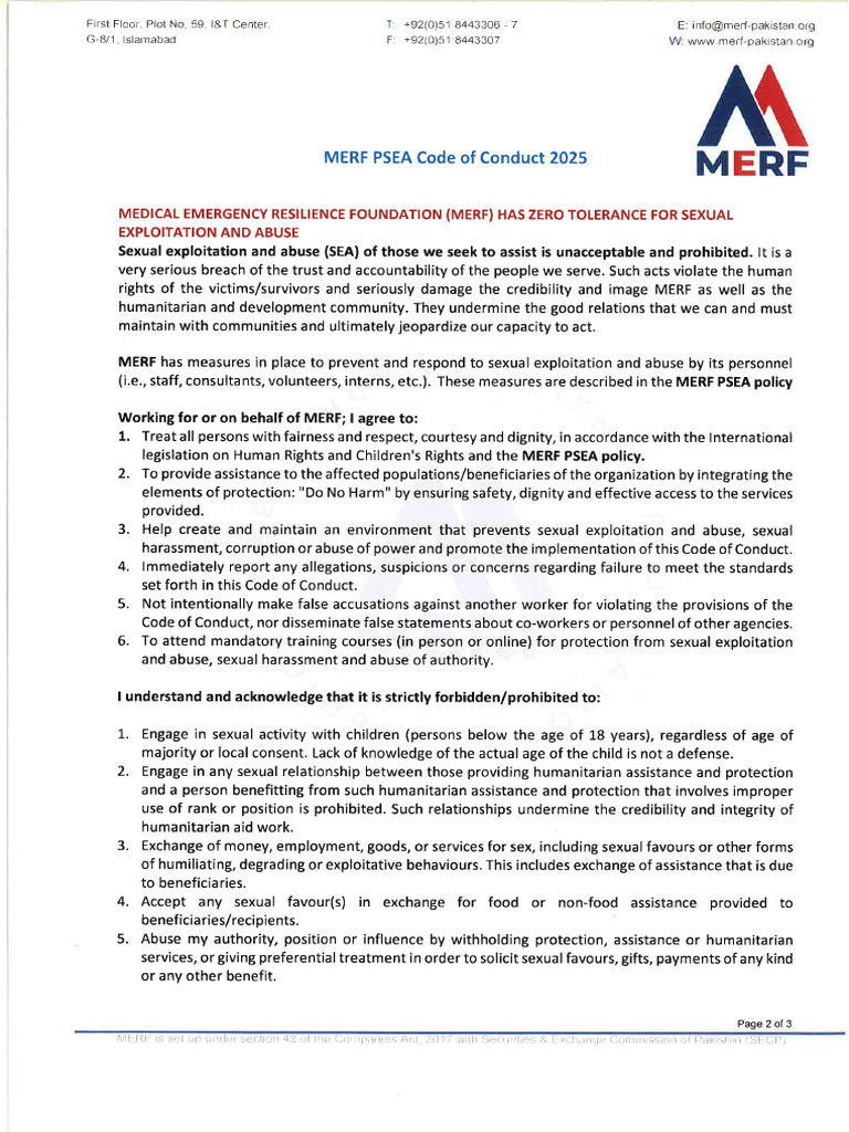 MERF PSEA-Code of Conduct (Updated 2025) | PDF
