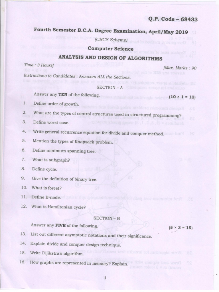 BCA 4 Sem Analysis and Design of Algorithms May 2019 | PDF